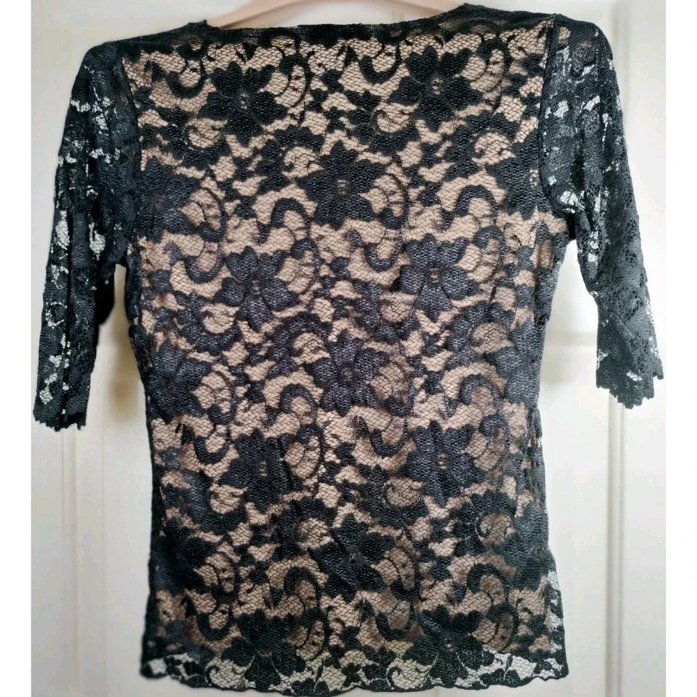 CAbi | Tops | Cabi Black Lace Vneck Top Nude Lining Sheer Floral ...